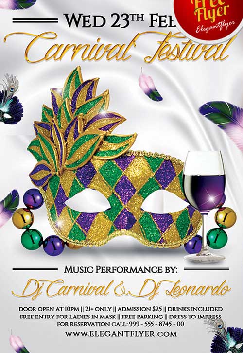 Free Mardi Gras Carnival Festival PSD Flyer Template For Photoshop
