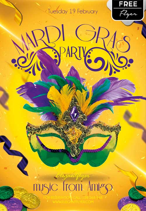 Download Free Mardi Gras Party PSD Flyer Template