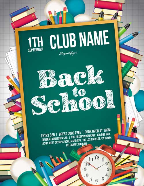 Back To School Free PSD Flyer Template For School And Highschool Party 