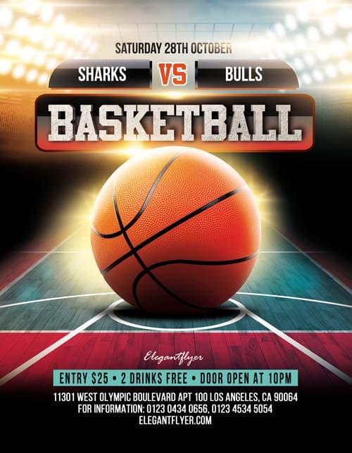 Basketball Game Free Sport PSD Flyer Template For Basketball Games