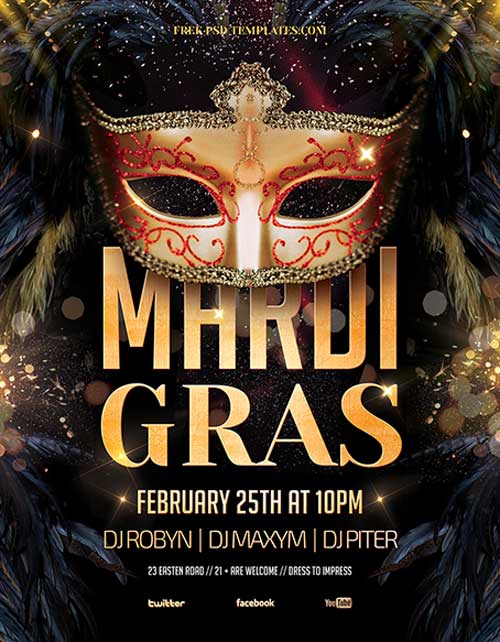 Free Mardi Gras Party Flyer PSD Template Freebie FreePSDFlyer